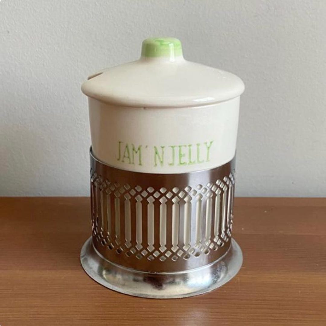 Vintage Mcm Jam N Jelly Container With Lid and Metal Base - Made in ...