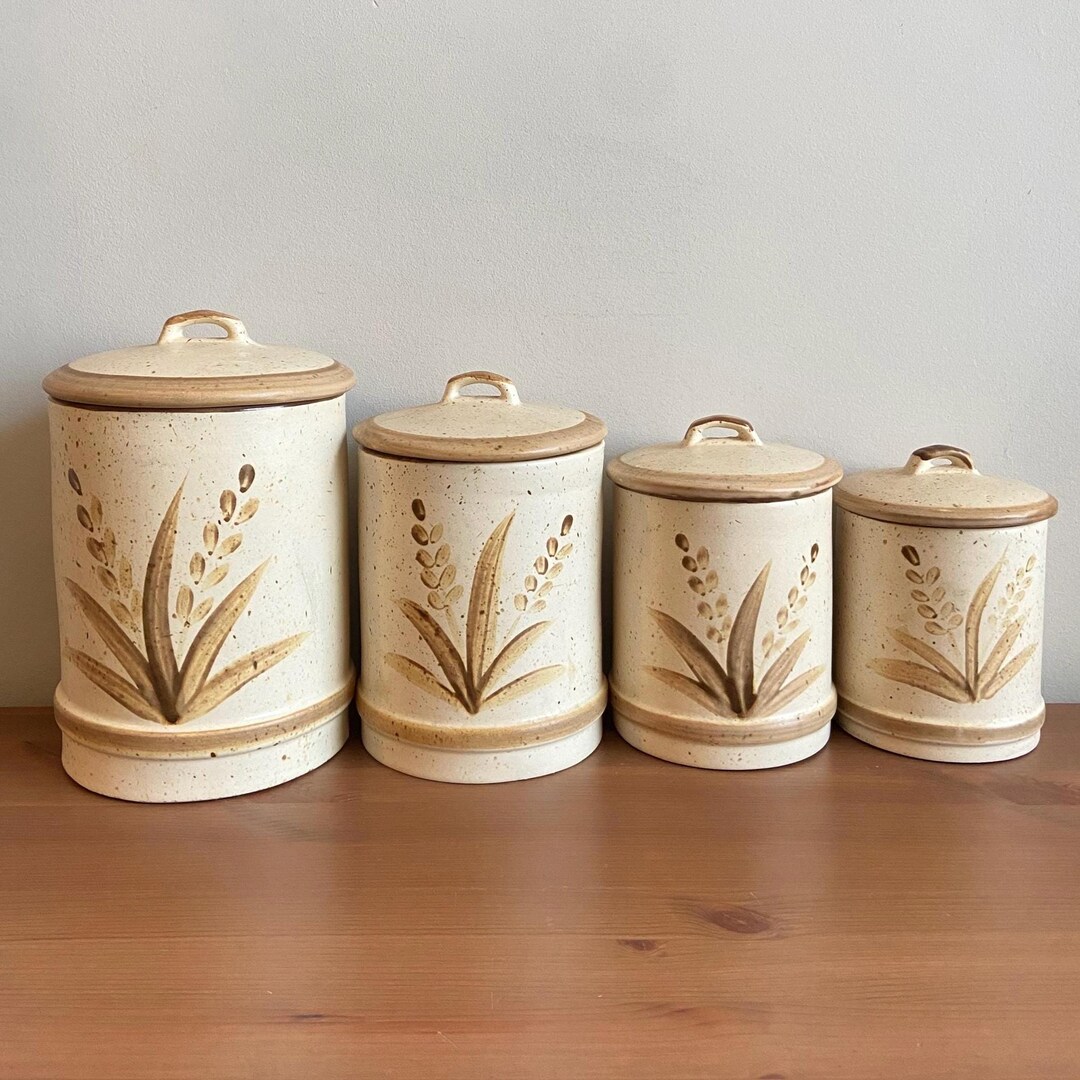 Vintage Ceramic Hand Painted Wheat Kitchen Containers With Lids - Retro ...