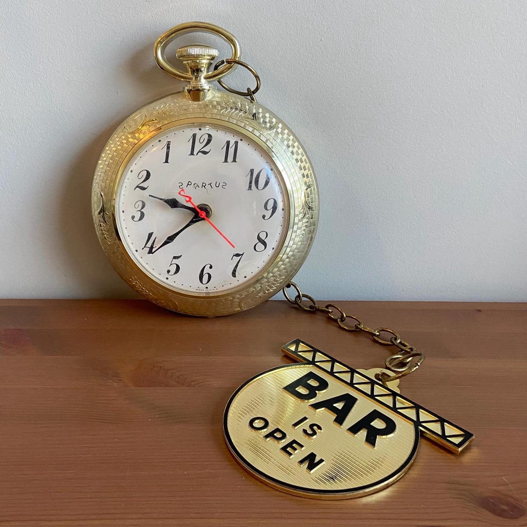 Vintage Wall Hanging Bar Clock - 9.5” X 7.5” - Chain 21” Long - Clock ...