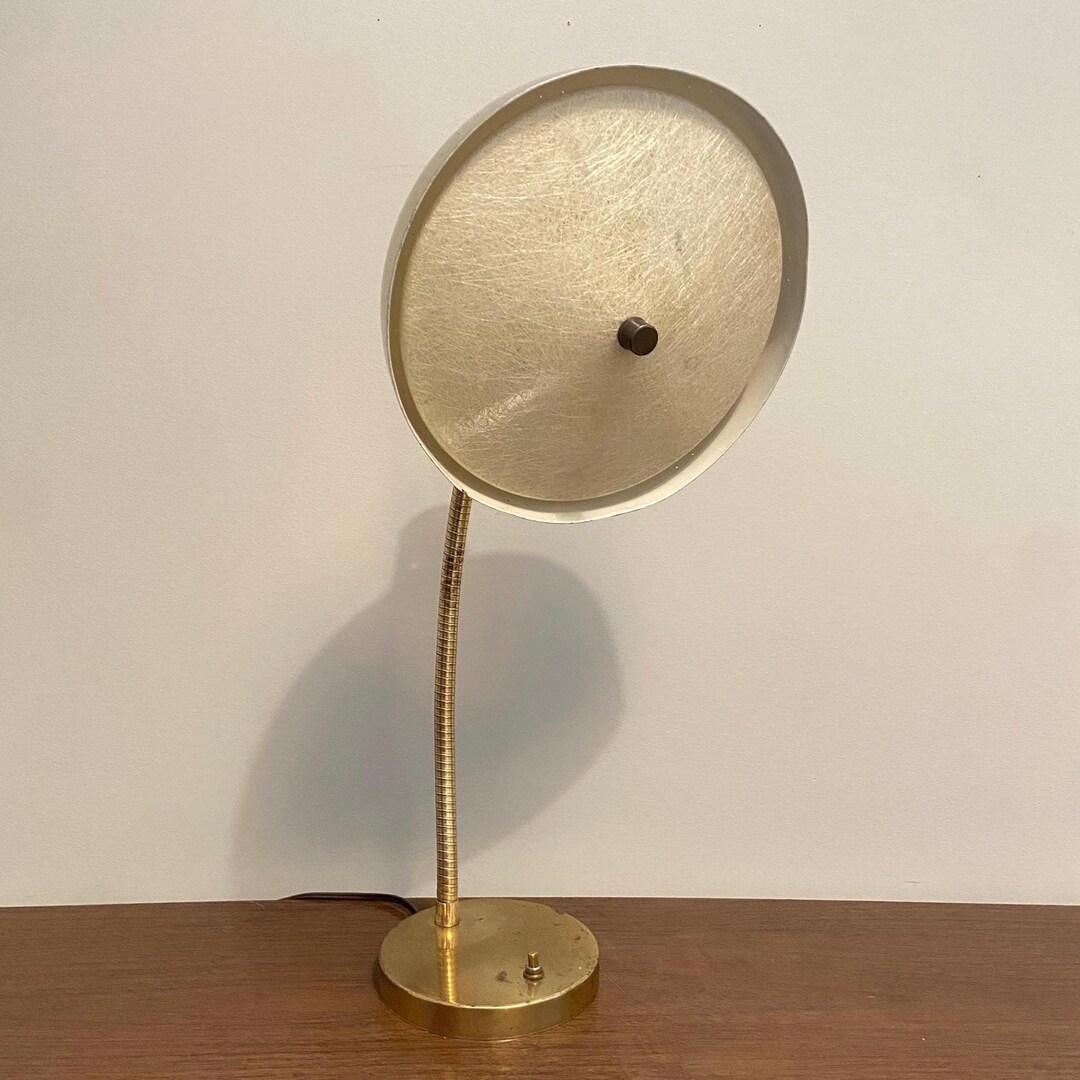 Vintage Brass and Fibreglass Table Lamp - 21” T X 10” Wide Light Face ...