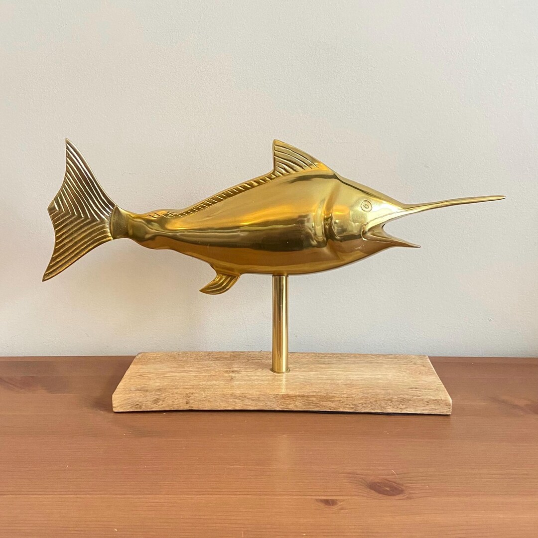 Retro Gold Metal Marlin Trophy Shelf Decor - 16.5” L X 10” T - Early ...