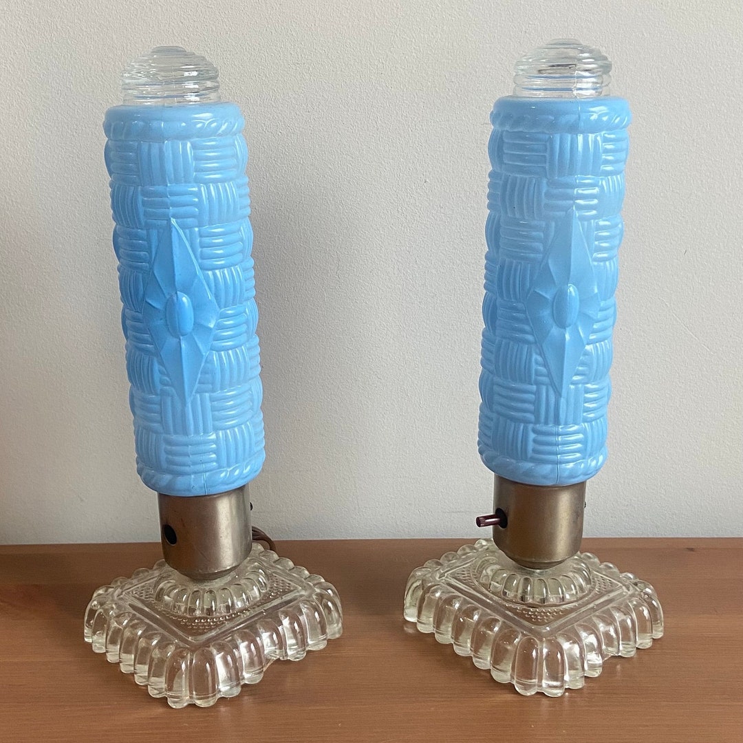 Vintage 1950s Art Deco Blue Glass “torpedo” Shaped Table Lamps - Etsy