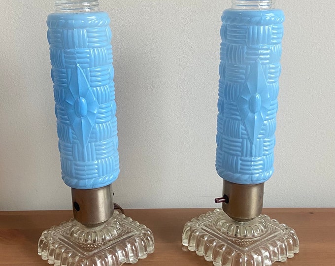 Vintage 1950s Art Deco Blue Glass “torpedo” Shaped Table Lamps - Etsy