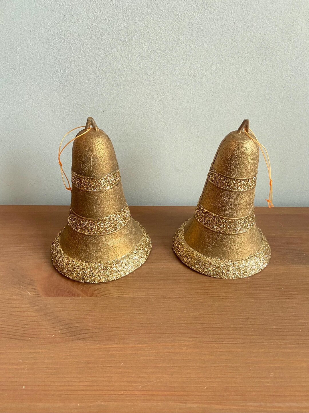 Vintage Plastic Gold Sparkle Bells - Set of 2 - 5” T X 3.8” W - Retro ...