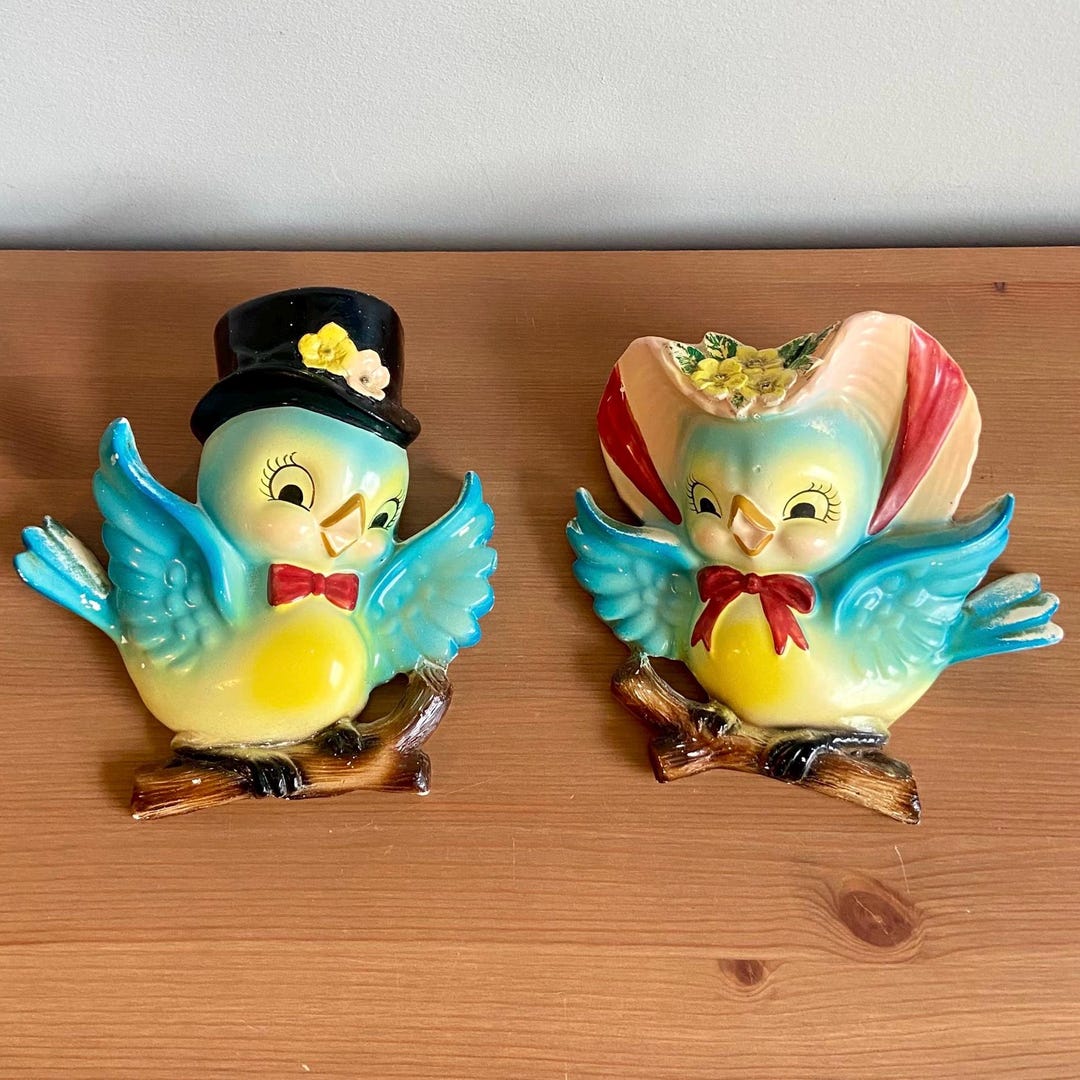 Vintage Favorware Chalkware Blue Bird Wall Hangings - Lefton Copy Cats ...