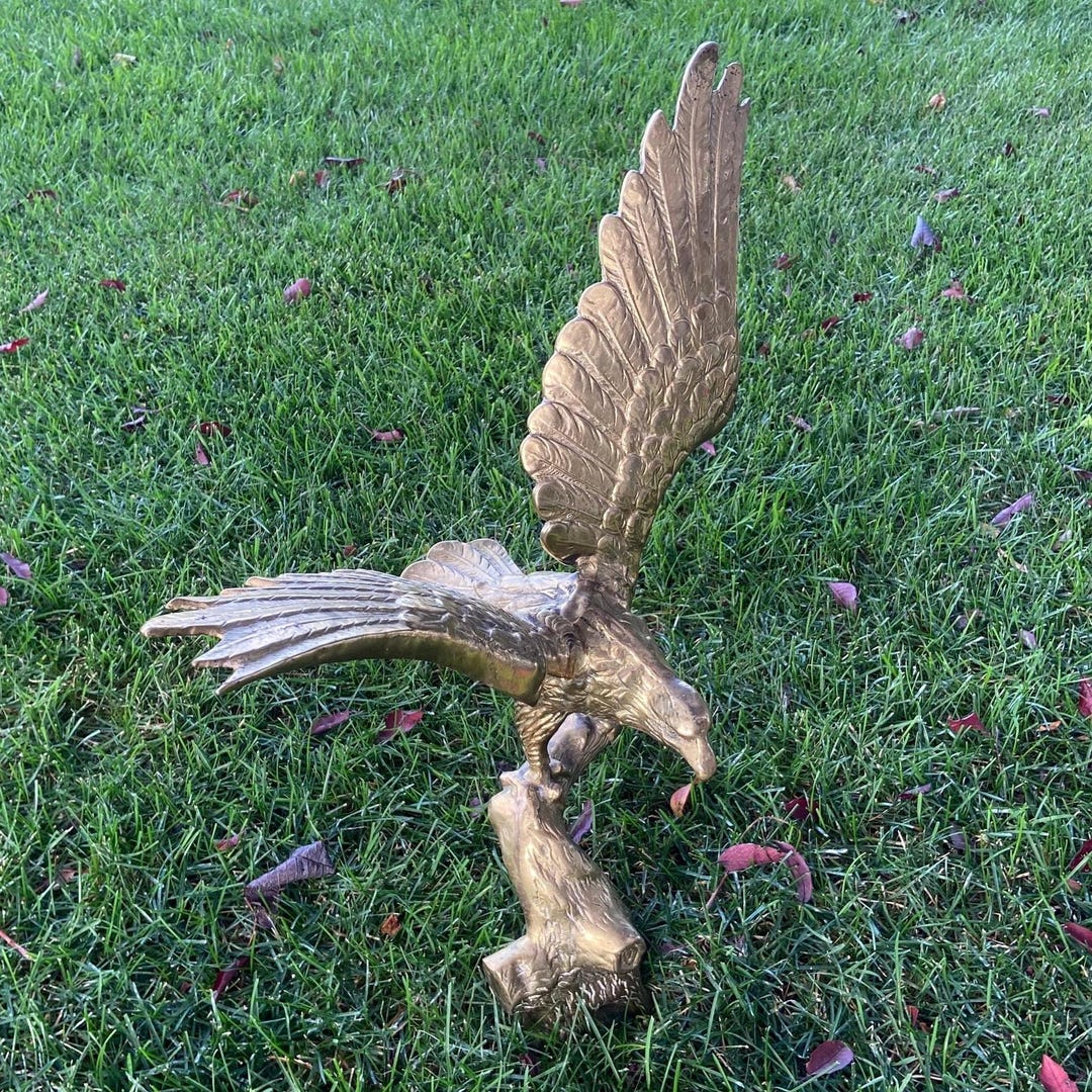 Vintage Large Brass Eagle Statue - Heavy Brass Decor - 18” Tall X 19 ...