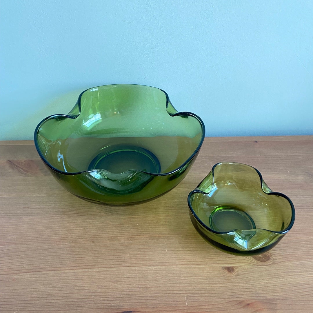 Vintage Emerald Green Anchor Hocking Chip and Dip Bowl Set - 9” X 4 ...