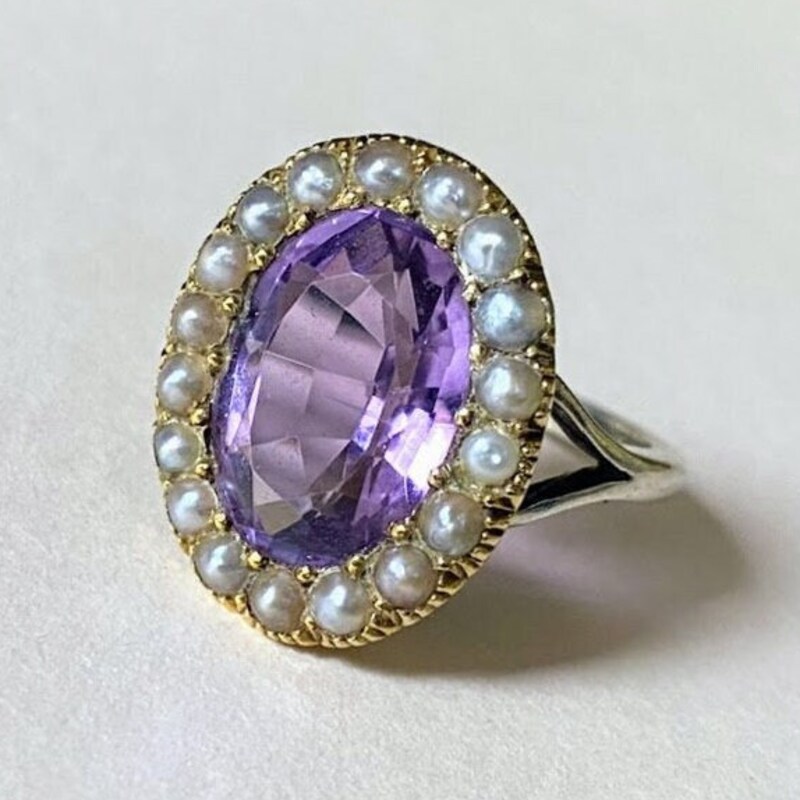 Amethyst Pearl Ring - Etsy