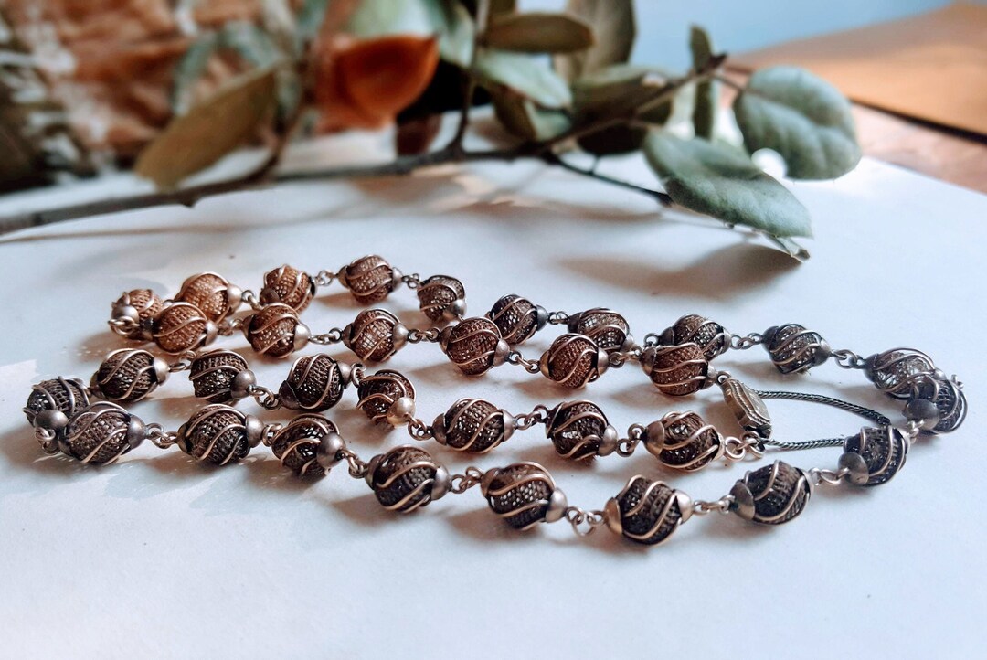 Civil War Era Hair Bead Necklace, 12k Rose Gold Victorian Mourning ...