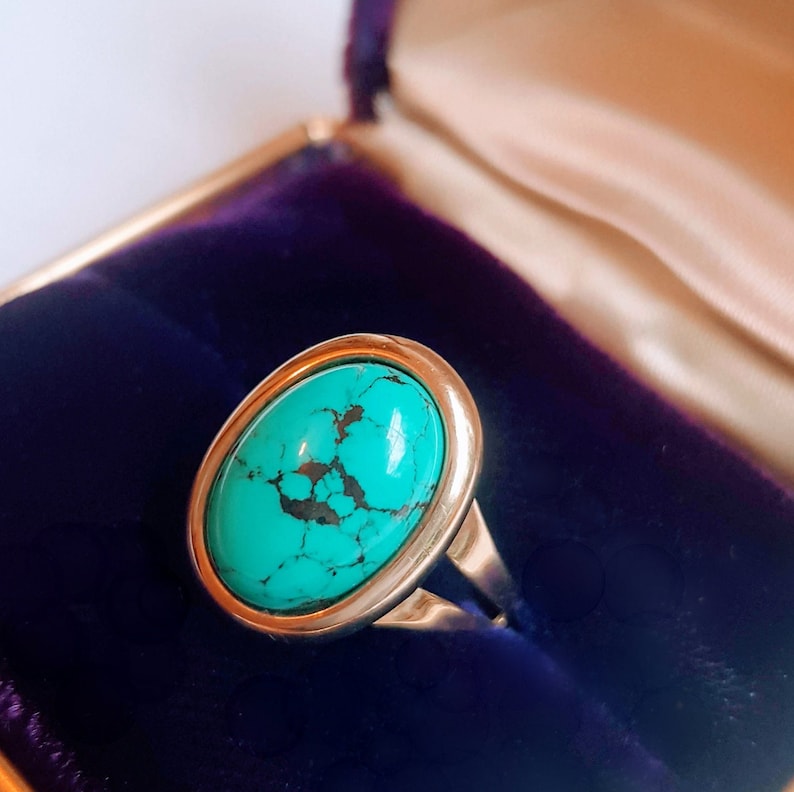 Antique Turquoise Matrix Ring. Oval Cabochon Statement Ring Arts ...