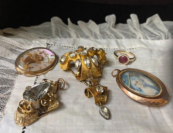 Rare Antique Portrait Miniature Gold Locket Pendant. … - Gem
