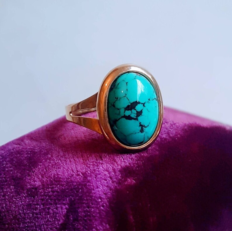 Antique Turquoise Matrix Ring. Oval Cabochon Statement Ring Arts ...