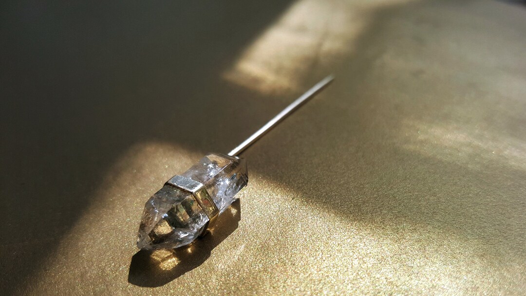 Victorian Quartz Crystal Stickpin. Raw Smokey Quartz, Clear Double ...