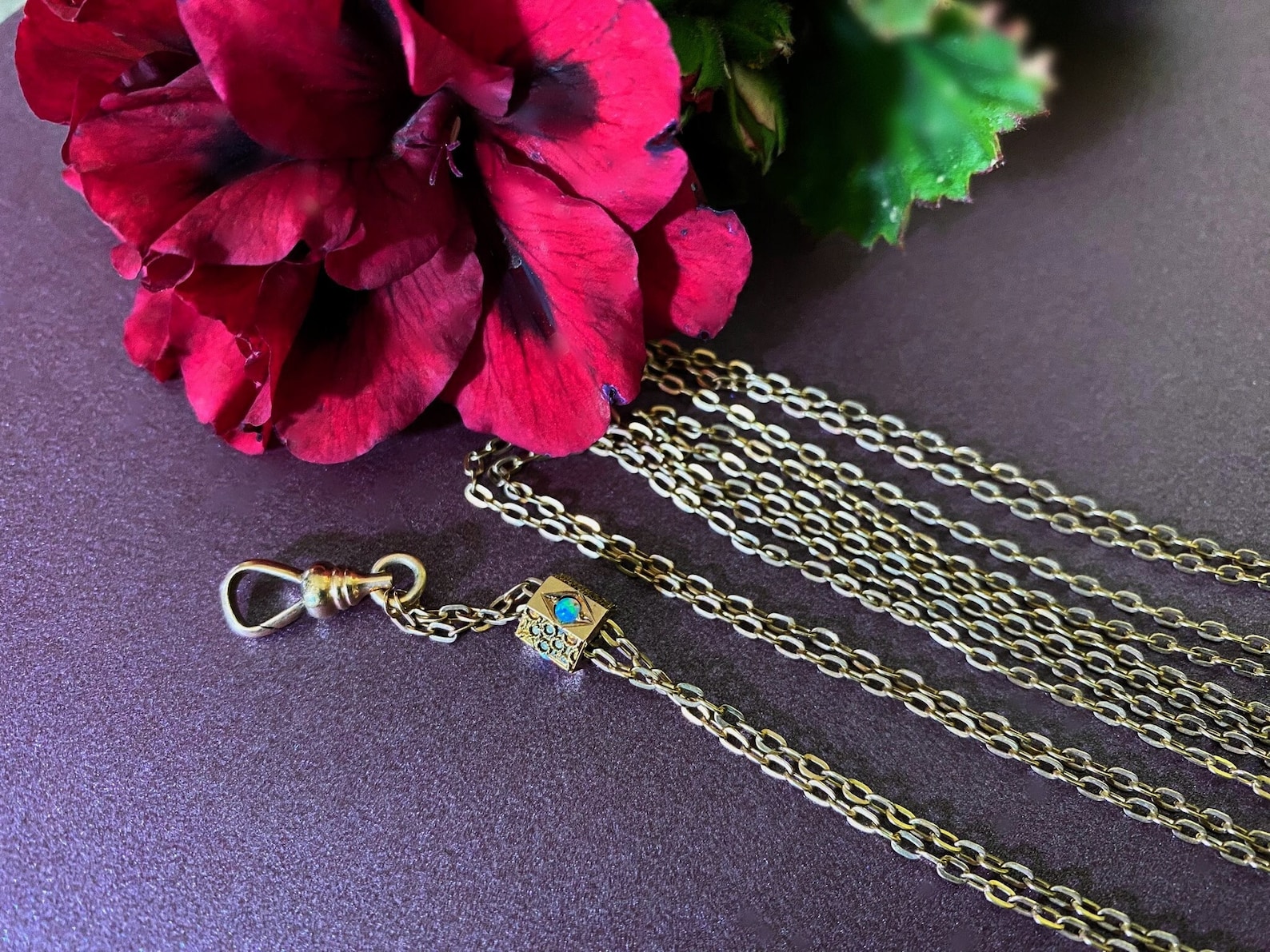 Antique Rose Gold Chain 50" Victorian Rolled Flat Trace Link. Long ...