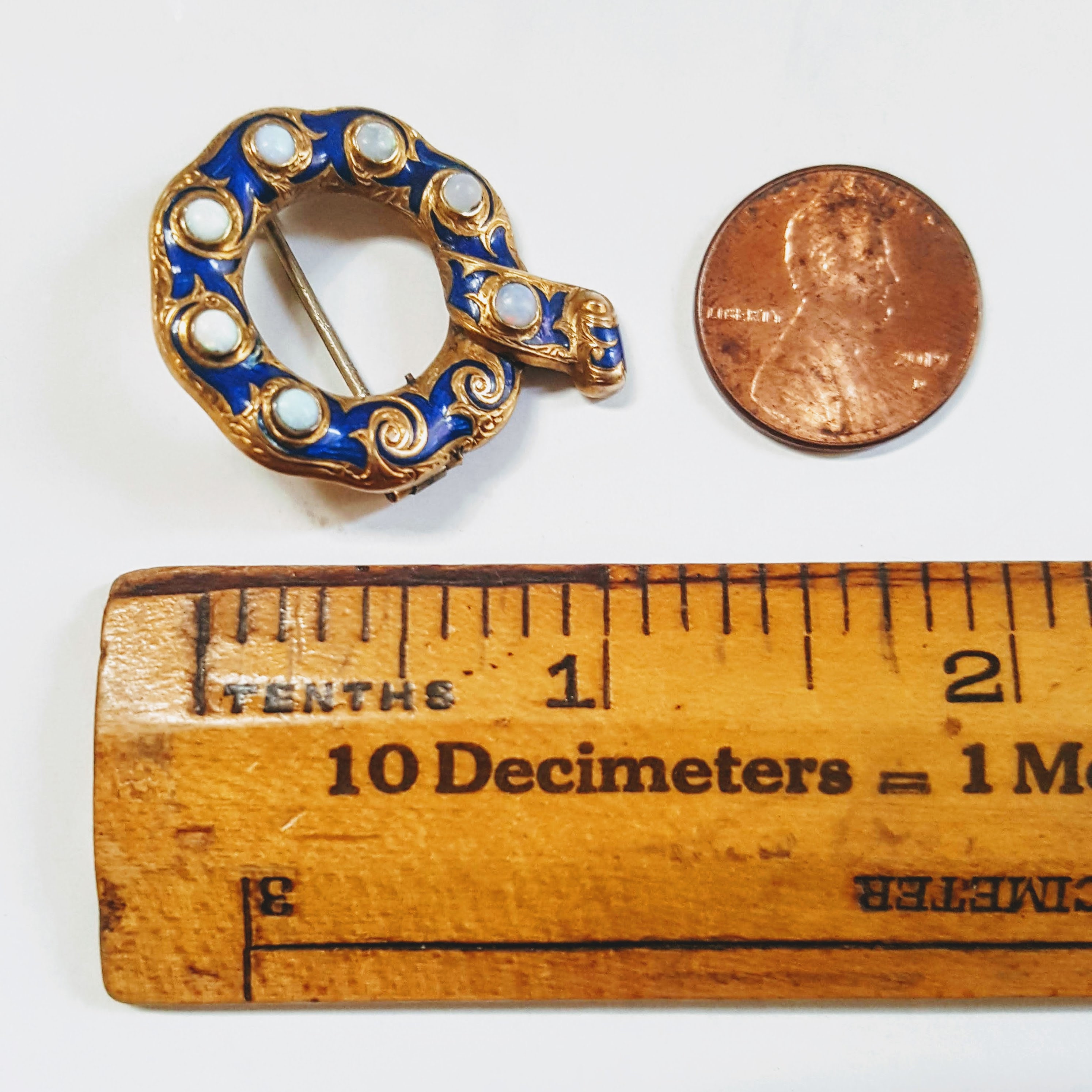 Victorian 14k-18k Garter Pin With Opals & Cobalt Enamel. Mid European ...