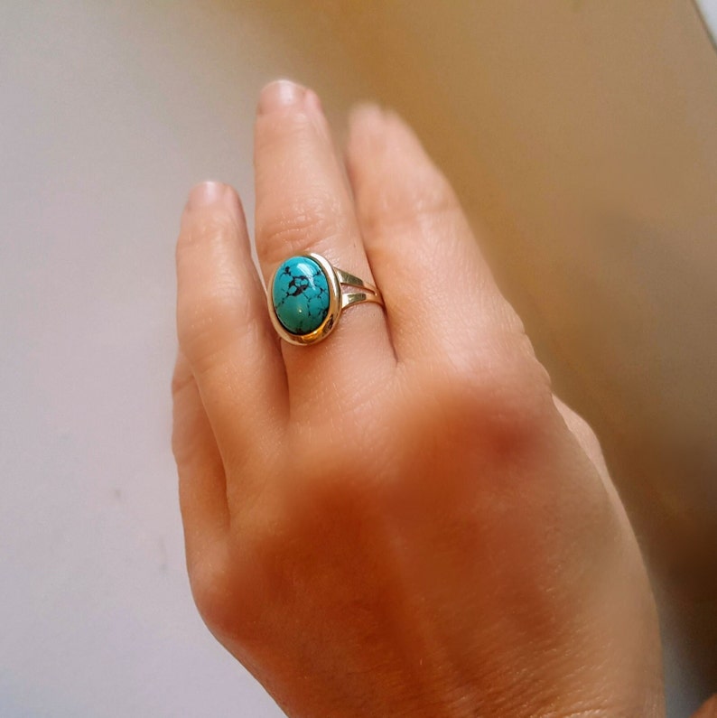 Antique Turquoise Matrix Ring. Oval Cabochon Statement Ring Arts ...