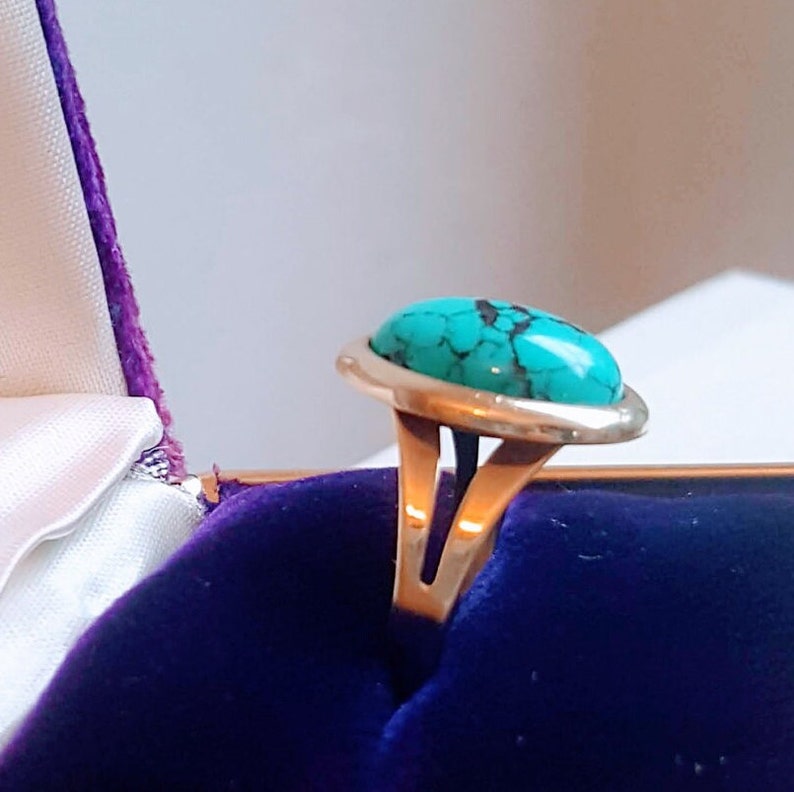 Antique Turquoise Matrix Ring. Oval Cabochon Statement Ring Arts ...