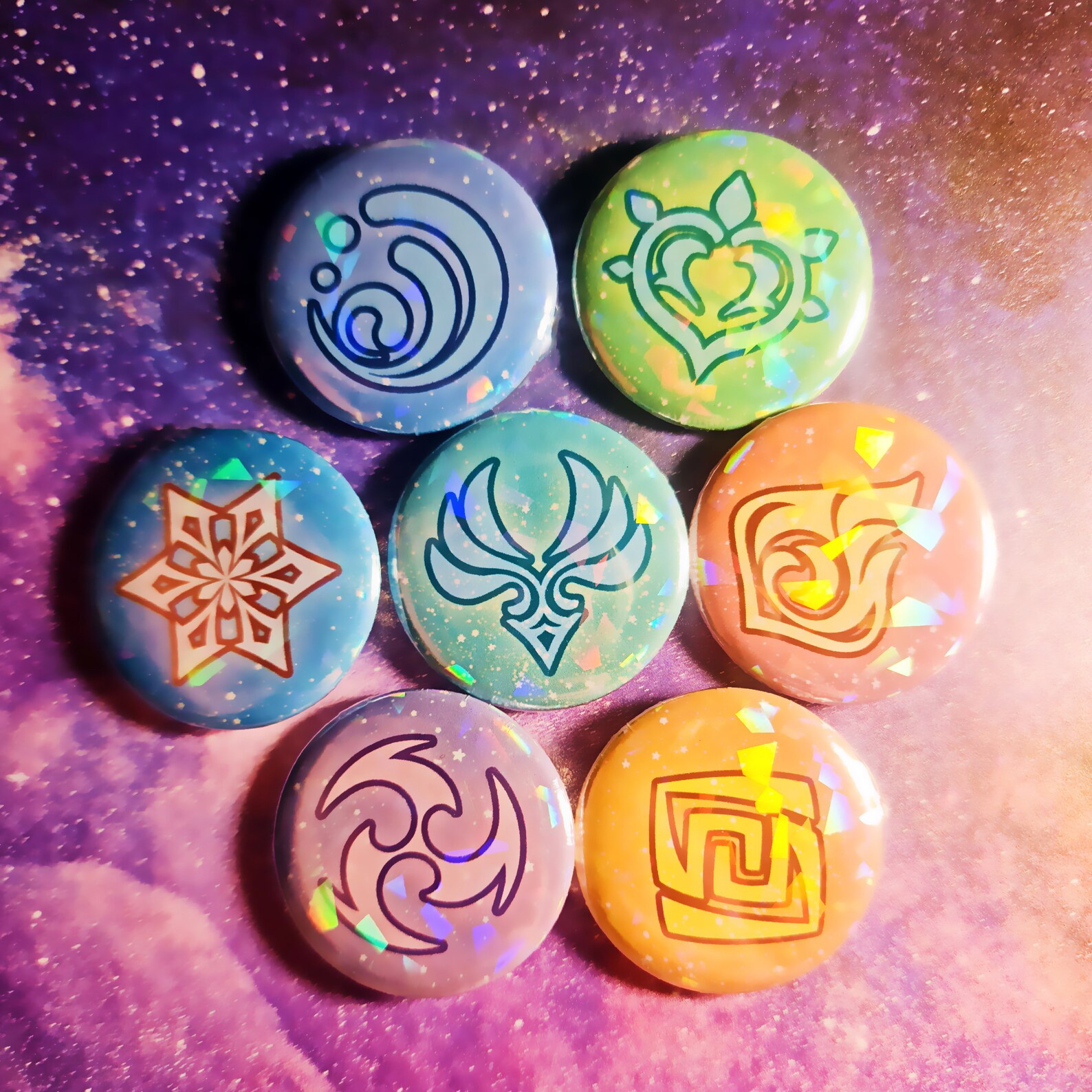 Holographic Genshin Element Pin Button Badges - Etsy