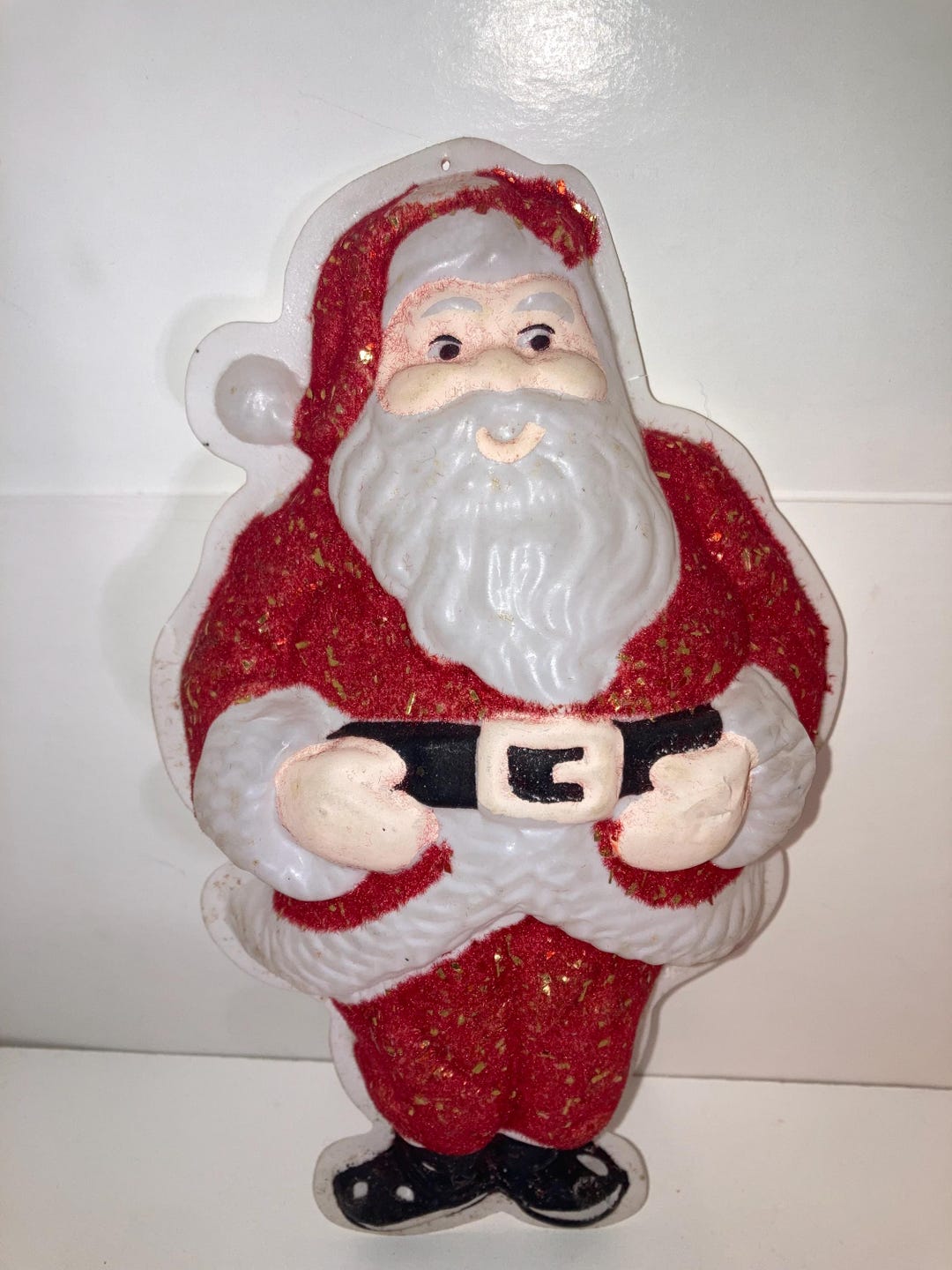 Vintage Santa Plastic Flocked Wall Hanging - Etsy