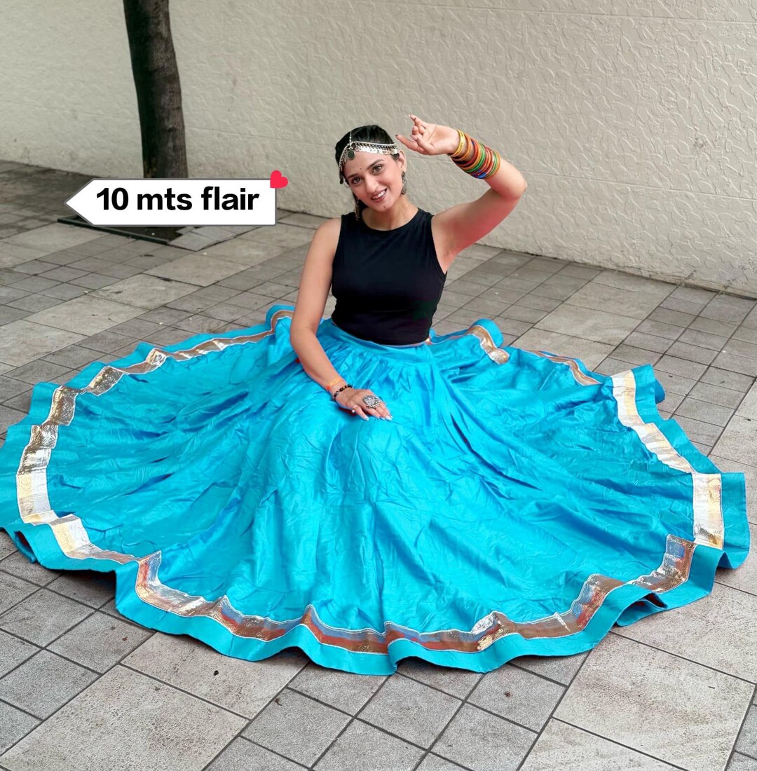 Navratri Garba Skirt: 10+ Meter Rayon Cotton Ghagra With Lampi Lace - Etsy