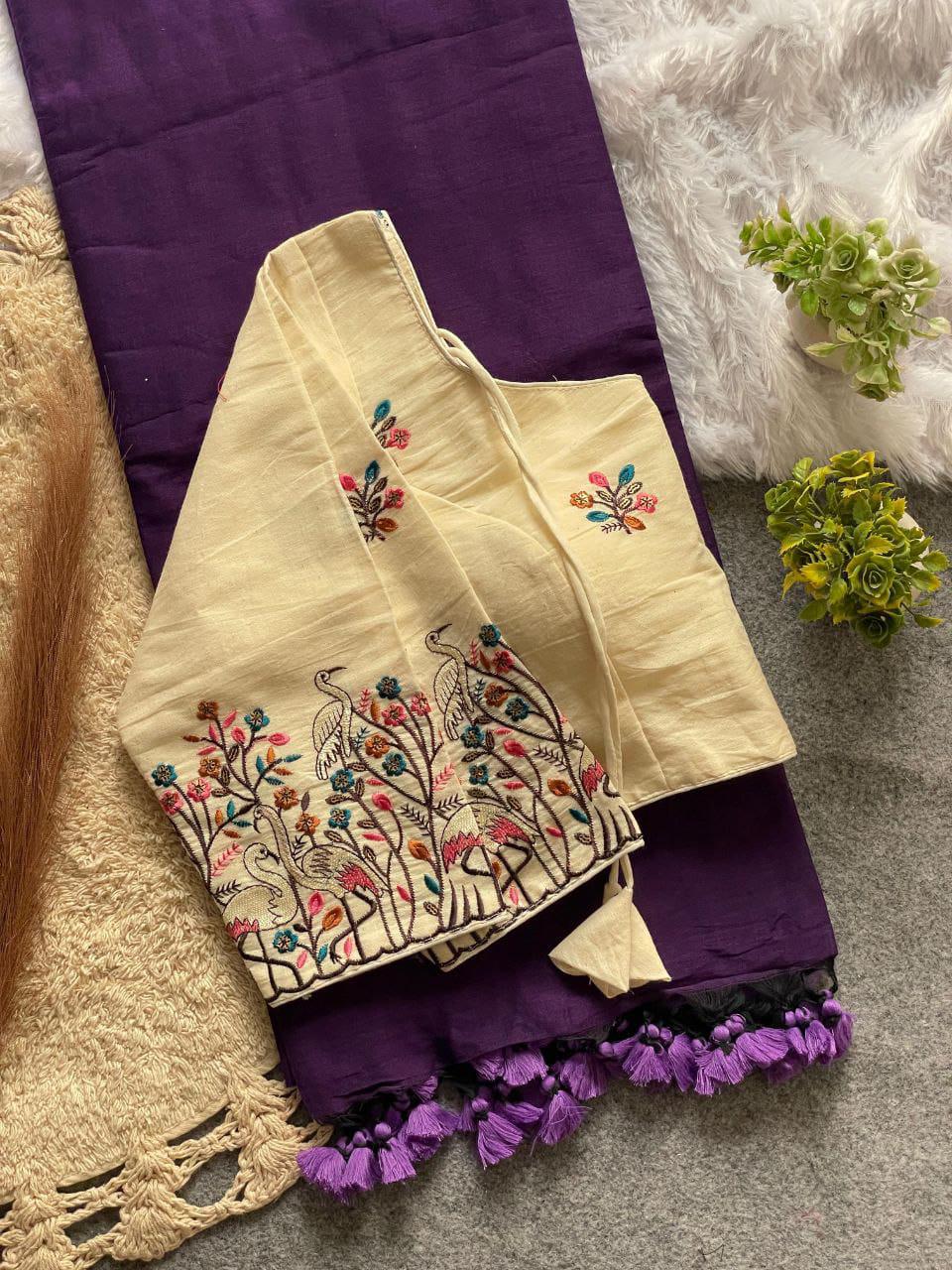 Handloom Khadi Cotton Saree With Embroidered Blouse: Sustainable Indian ...