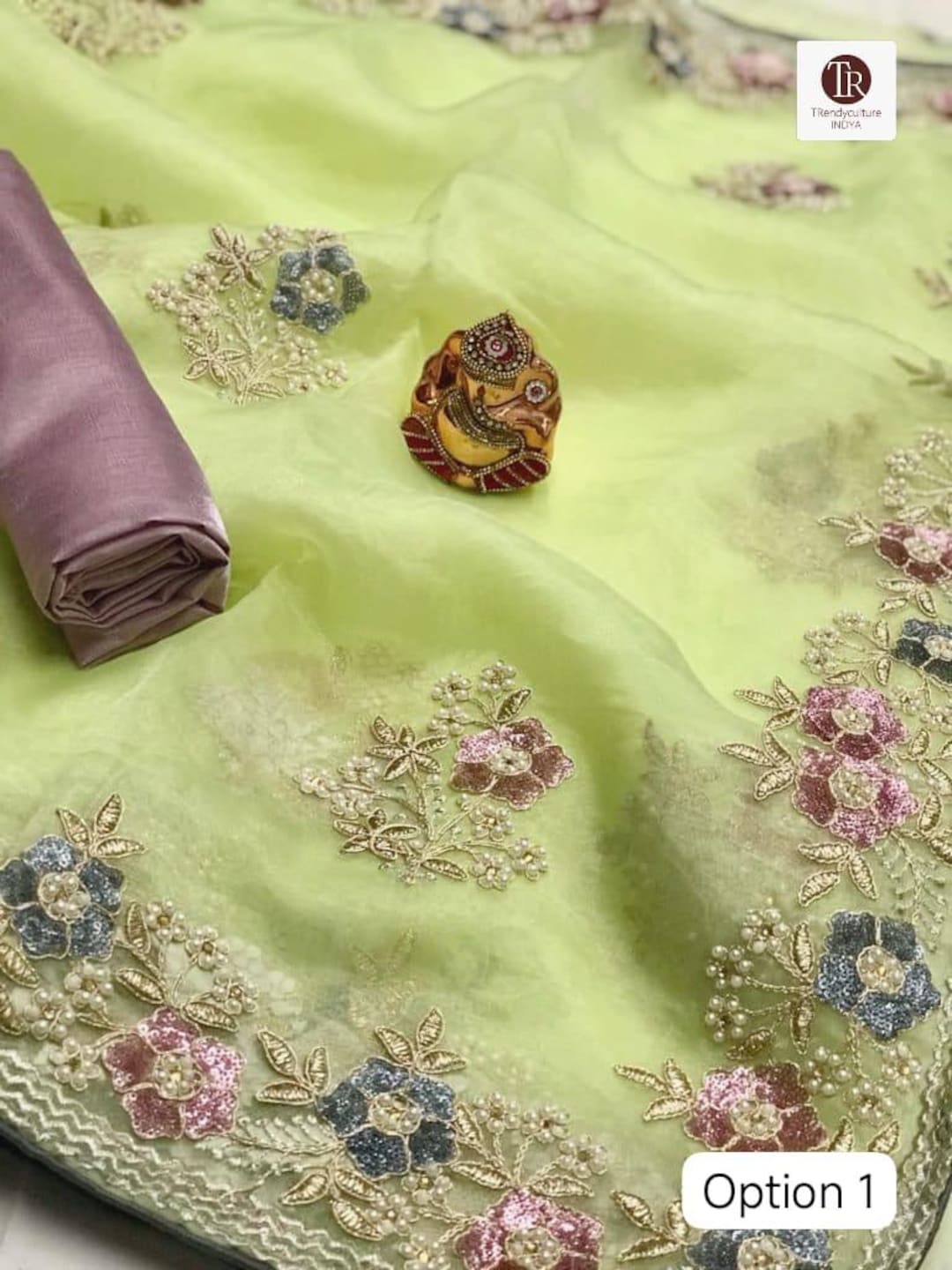 Heavy Organza Silk Saree With Double Sequence Golden Embroidery ...