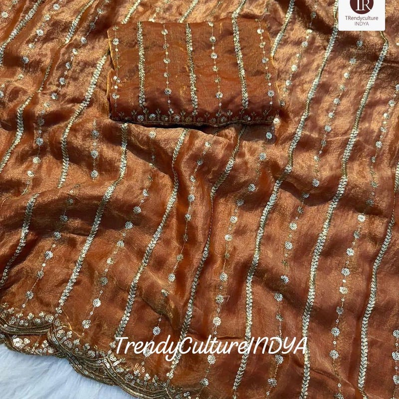 Rust Orange Party Saree - Etsy UK