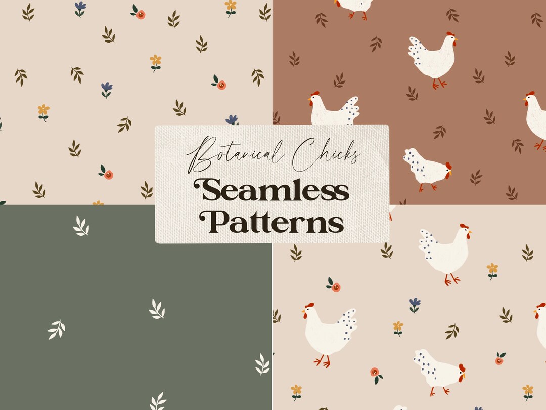 Botanical Chickens, Seamless Pattern, Digital Pattern, Repeat Pattern ...