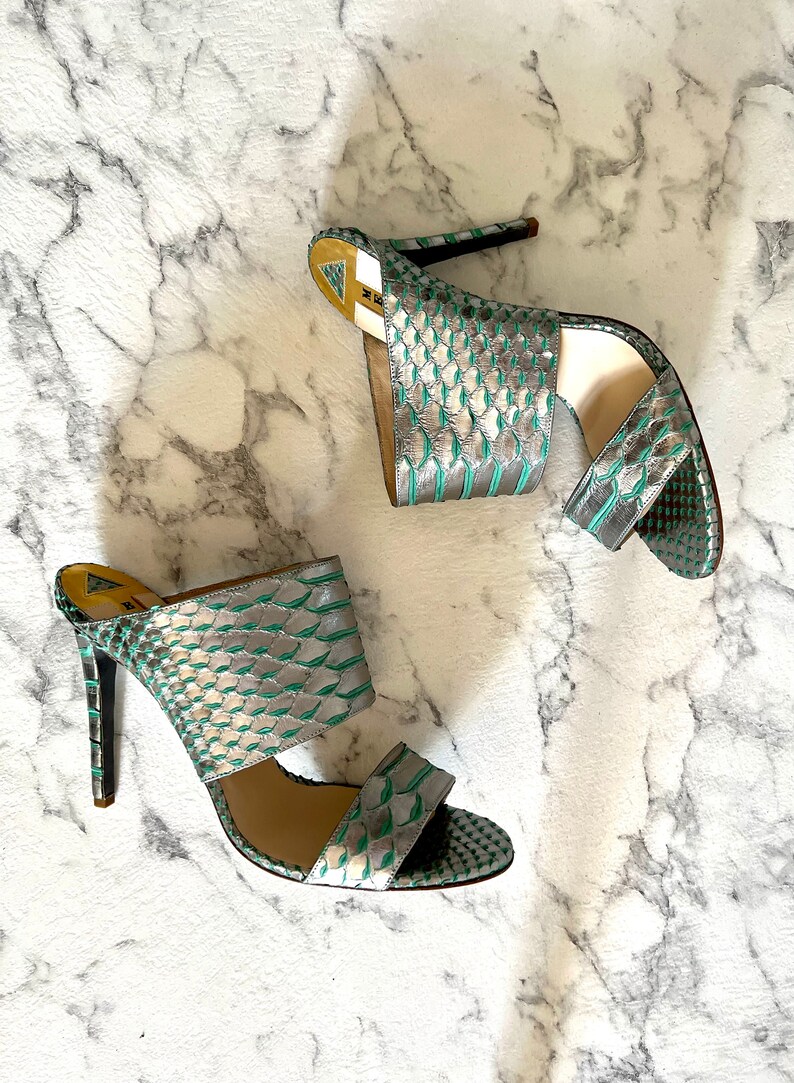 Python Mules, Natural Leather Mules , Green Leather Mules , Hand Made ...