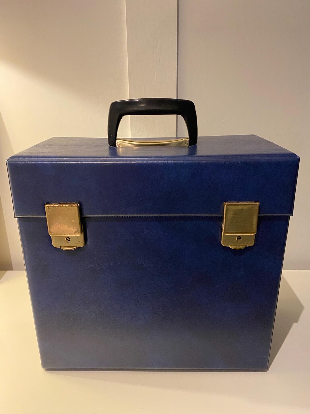 Vintage 1970’s Vinyl Record Storage Case , Finished in Blue and Blach ...