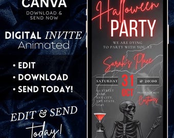 Animated Halloween Party Invitation: Editable Canva Template (digital ...
