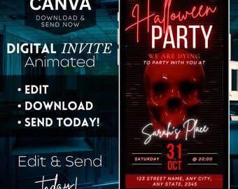 Animated Halloween Party Invitation: Editable Canva Template (digital ...