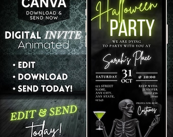 Animated Halloween Party Invitation: Editable Canva Template (digital ...