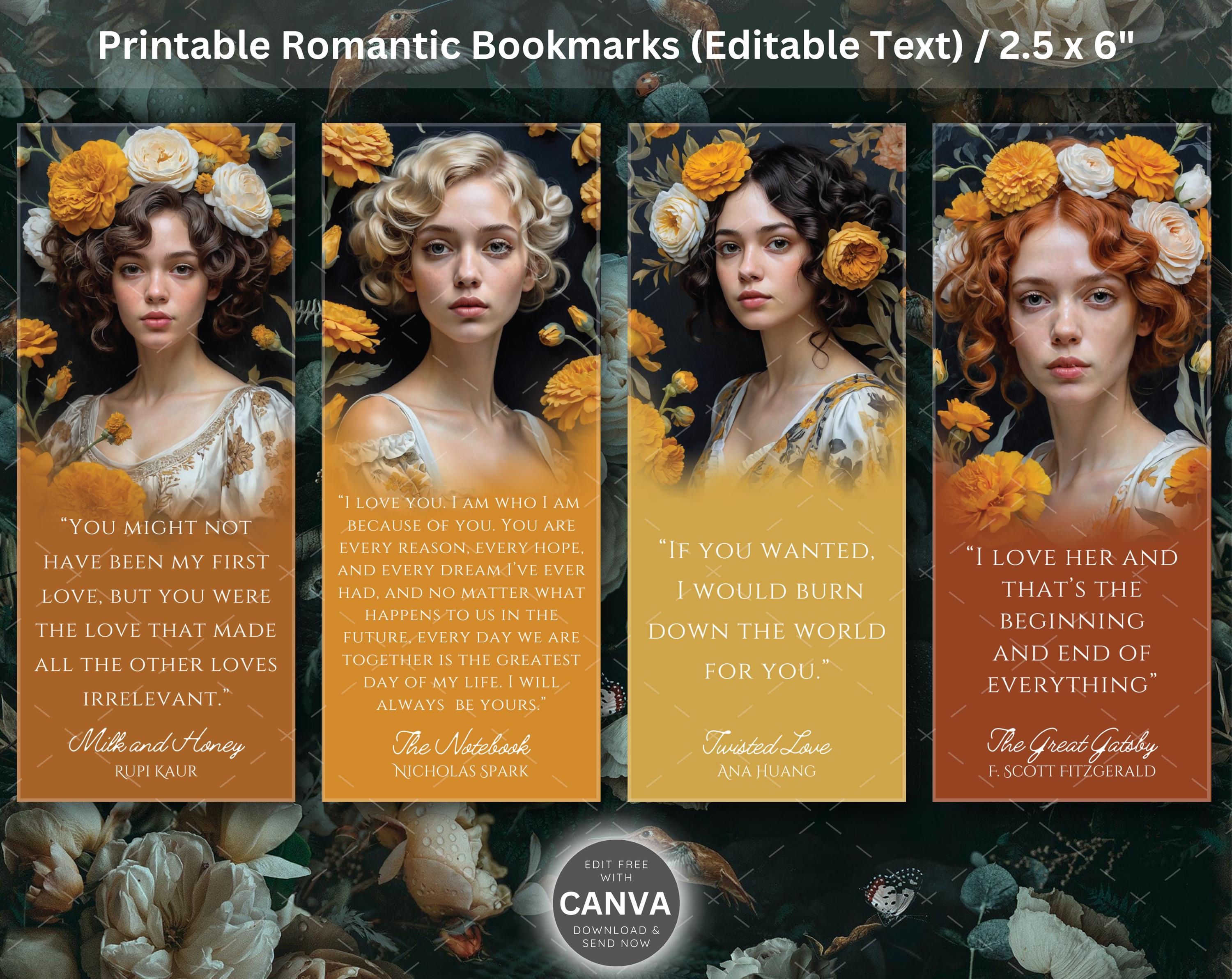 Romantic Regency Bookmarks: Printable PNG Designs (2.5x6 Inch) - Etsy