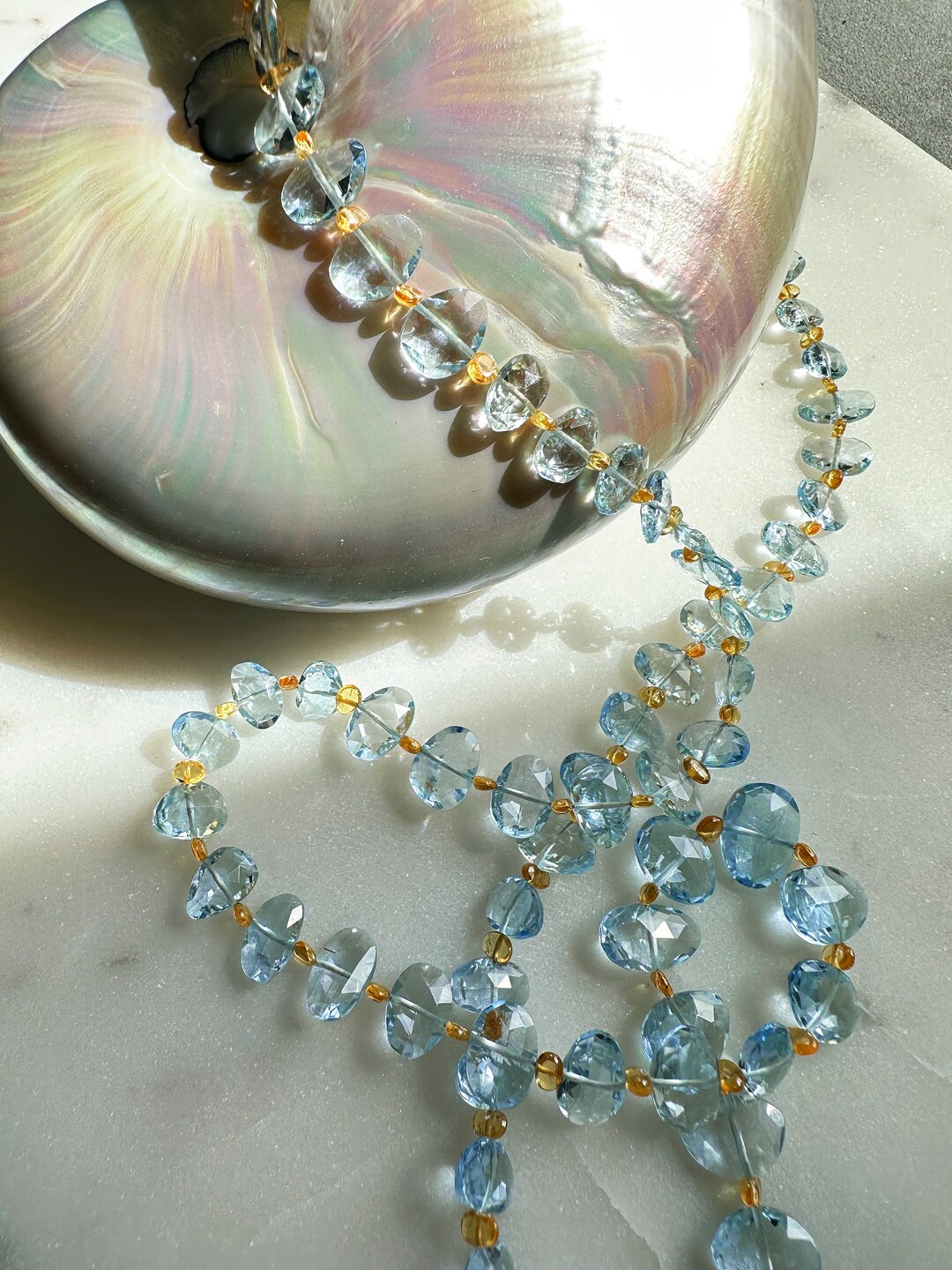 Blue Topaz Rose Cuts and Mandarin Garnet Beaded Necklace - Etsy