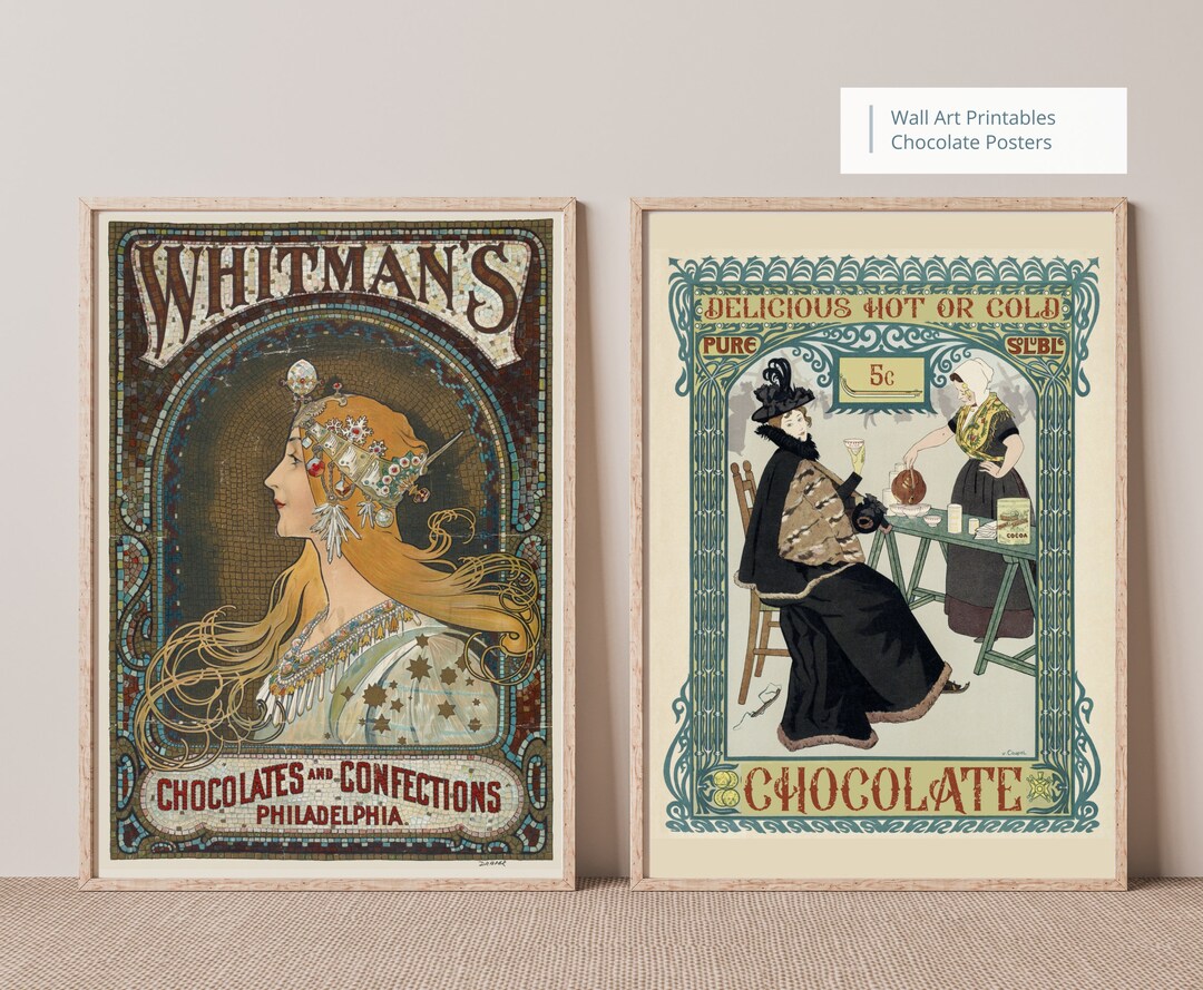 Vintage Chocolate Advertising Posters, Art Set of Two Prints, JPEG ...