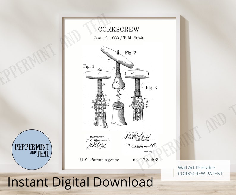 Corkscrew Patent Print: 1883 Blueprint Art (digital Download) - Etsy