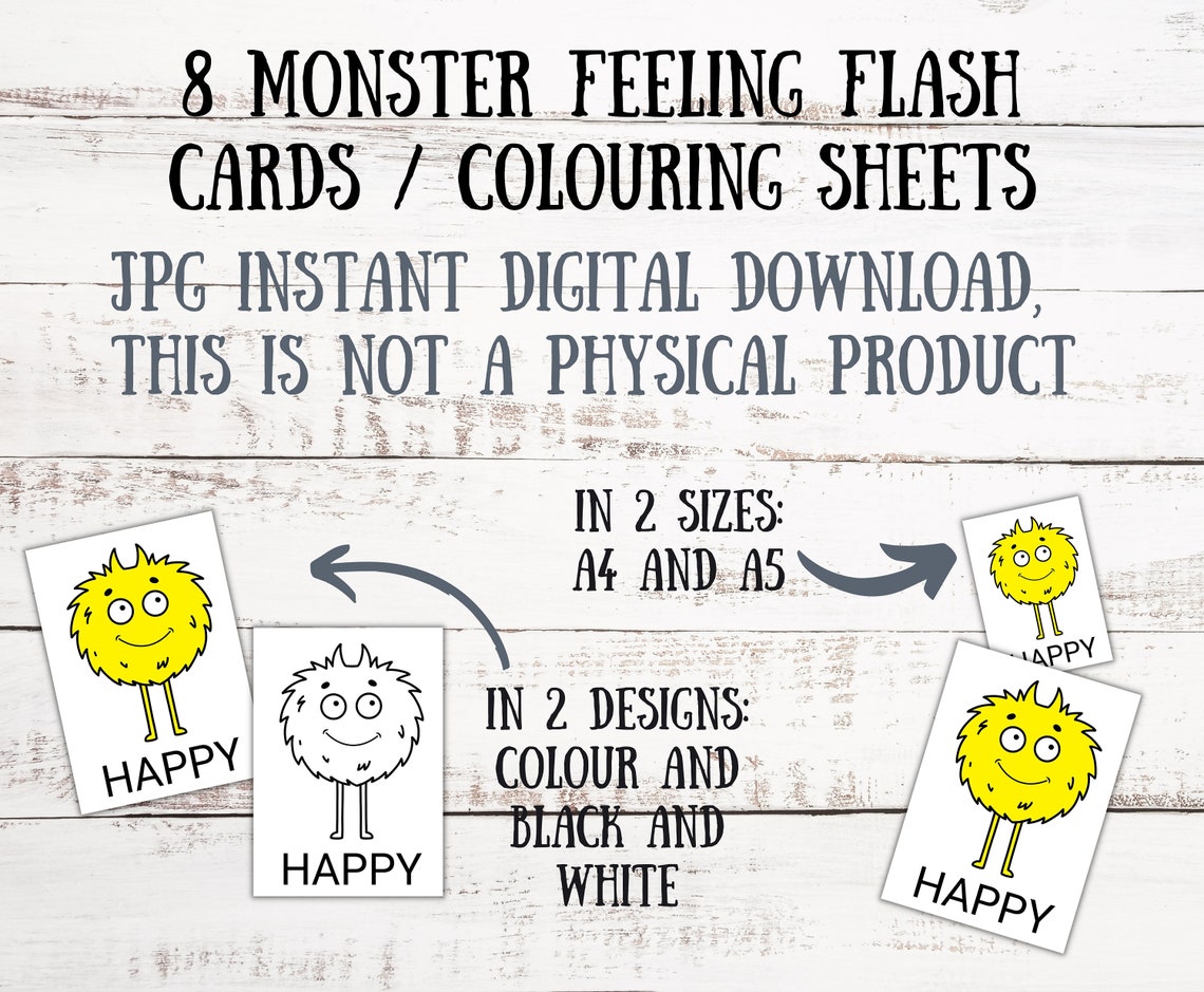 Printable ESL Props for Teaching, 8 Cute Feeling Monsters, for ESL ...