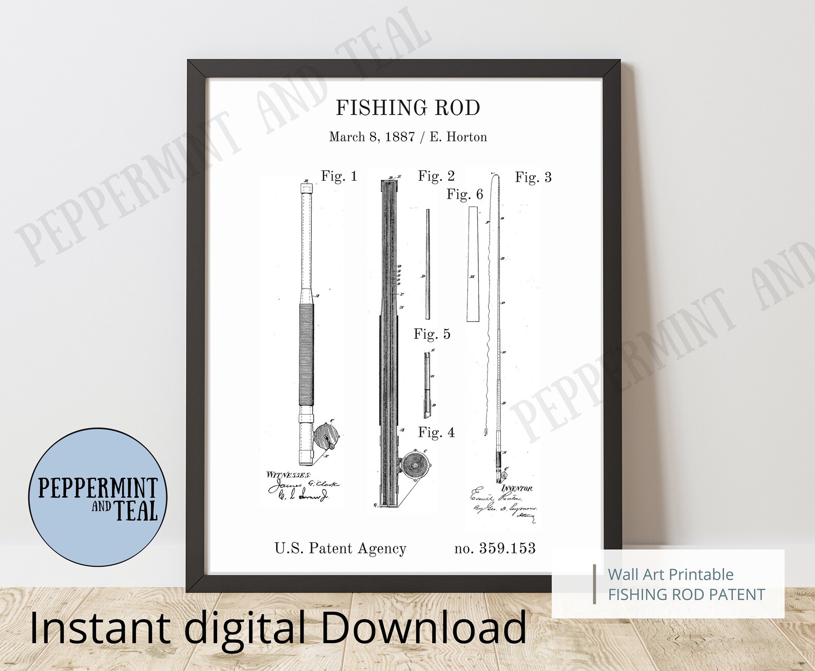 Original Fishing Rod Patent Wall Art, Instant Digital Download File ...