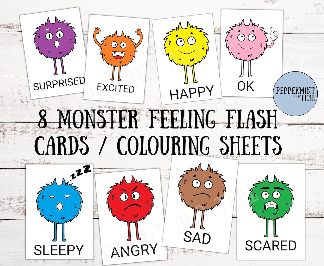 Printable ESL Props for Teaching, 8 Cute Feeling Monsters, for ESL ...
