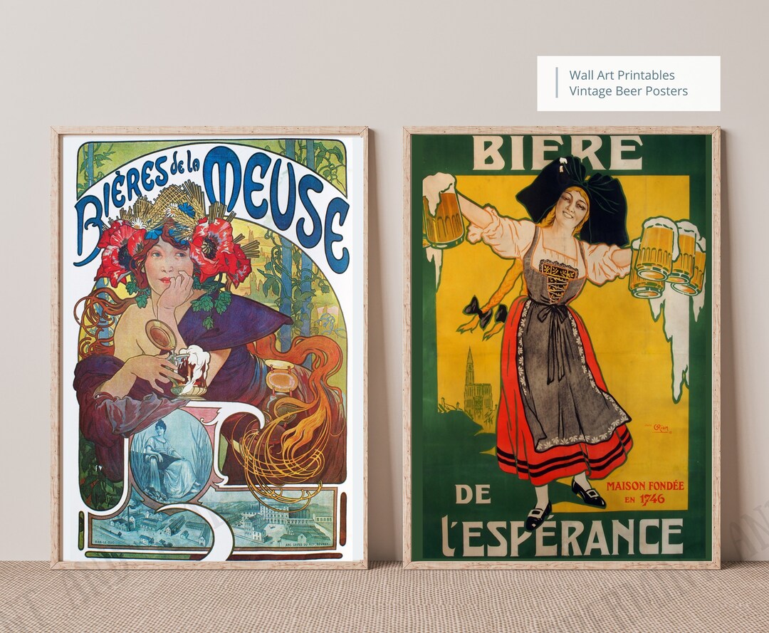 Vintage Beer Advertising Posters, Art Set of Two Prints, JPEG Digital ...