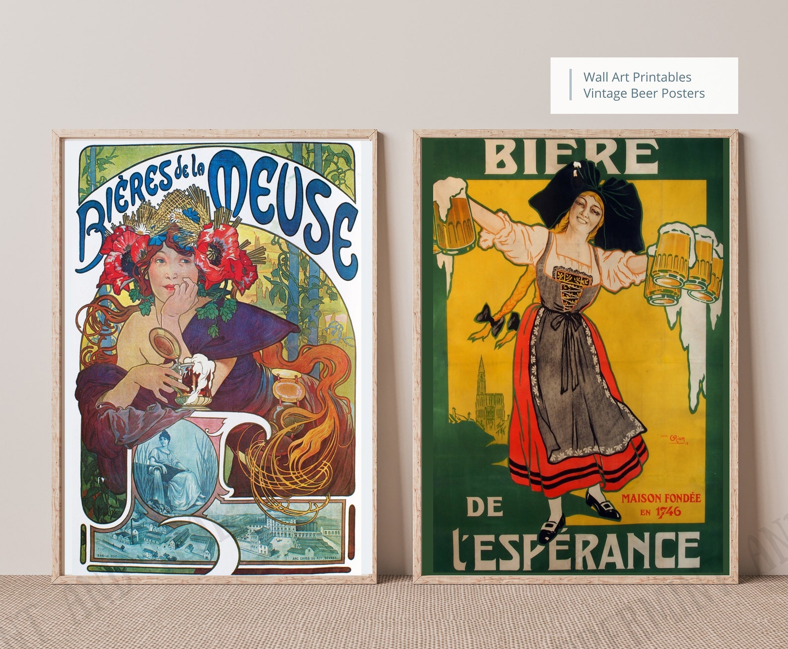 Vintage Beer Advertising Posters, Art Set of Two Prints, JPEG Digital ...