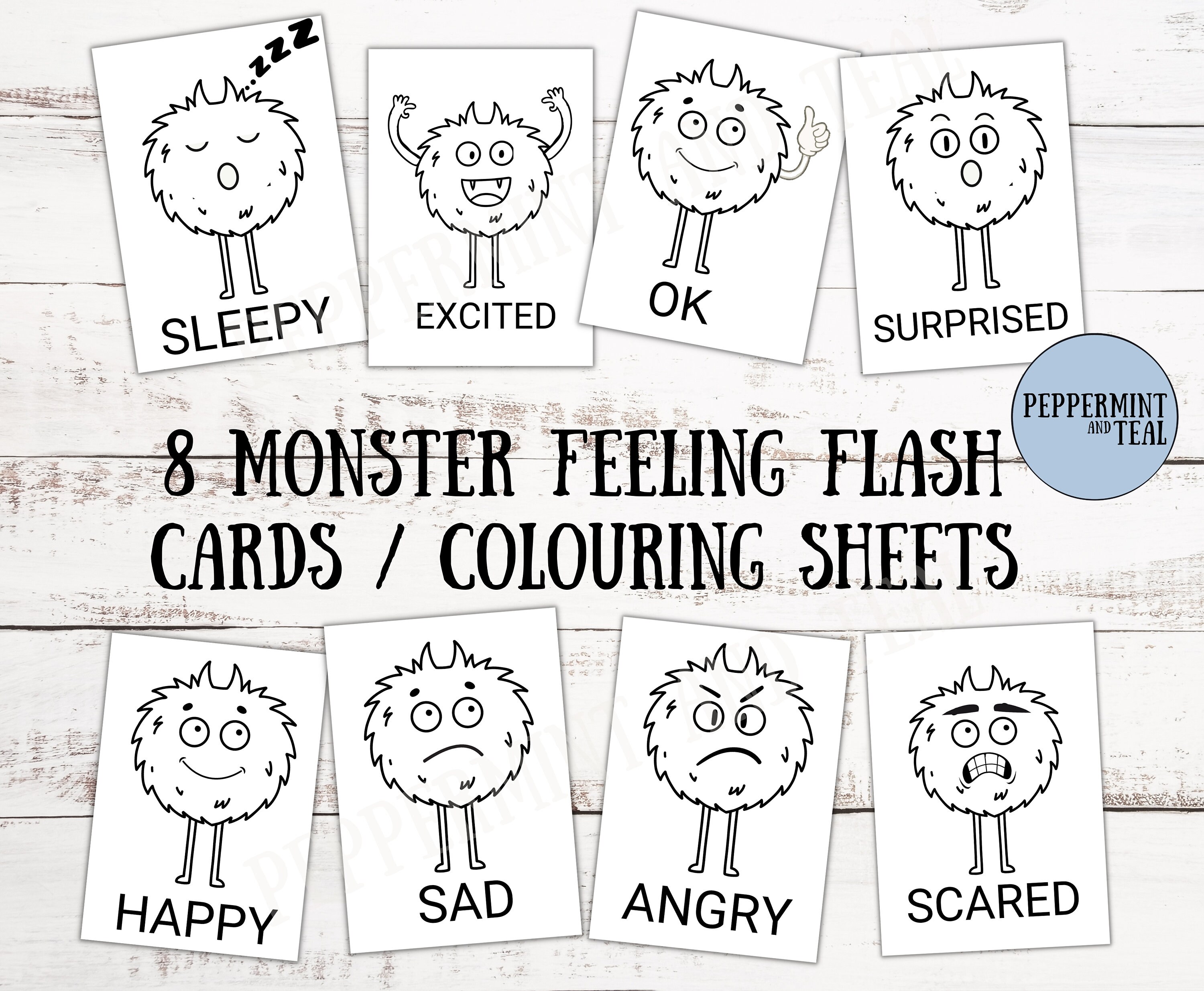 Printable ESL Props for Teaching 8 Cute Feeling Monsters for - Etsy