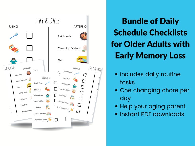 Daily Schedule Checklist for Early Memory Loss - Bundle of Downloads ...