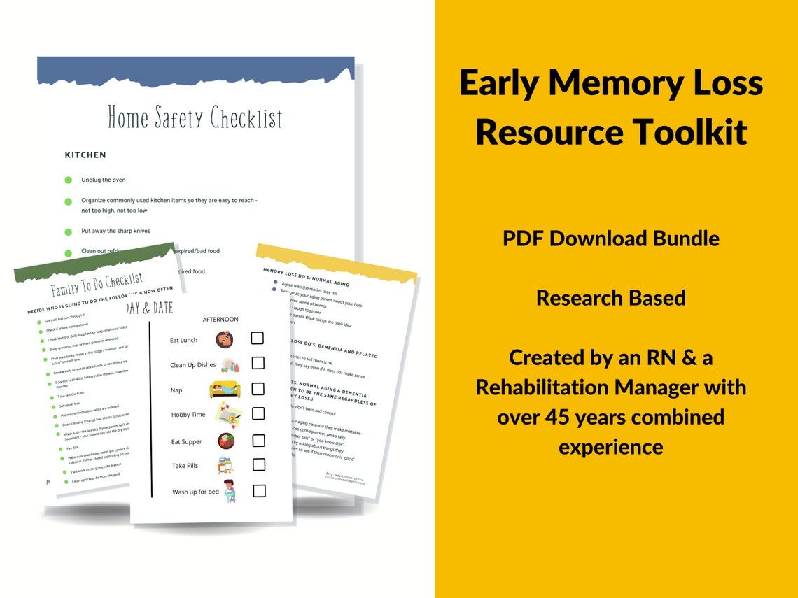 Early Memory Loss Download Bundle: Daily Schedule Checklists, Family ...