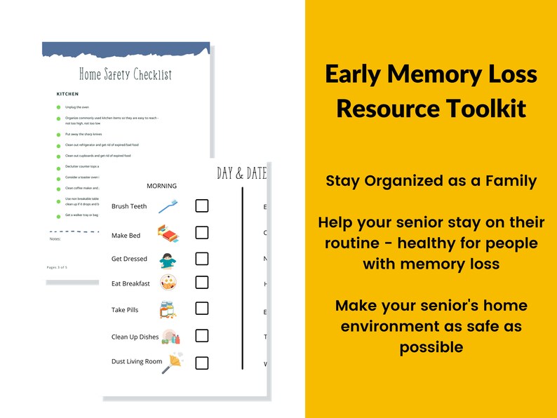 Early Memory Loss Download Bundle: Daily Schedule Checklists, Family ...