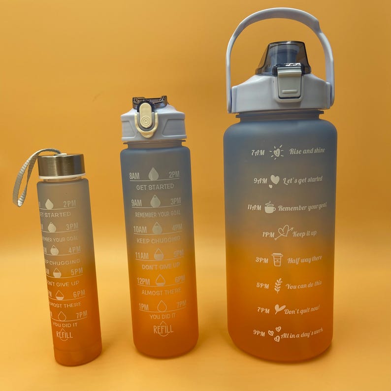 Pack of 3 Bottles Half Gallon 64oz Motivational Water Bottle With Straw Time Marker BPA Free for ...