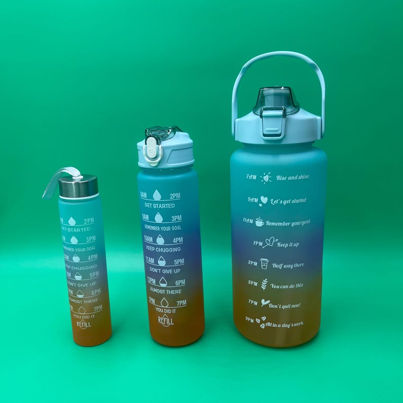 Pack of 3 Bottles Half Gallon 64oz Motivational Water Bottle With Straw Time Marker BPA Free for ...