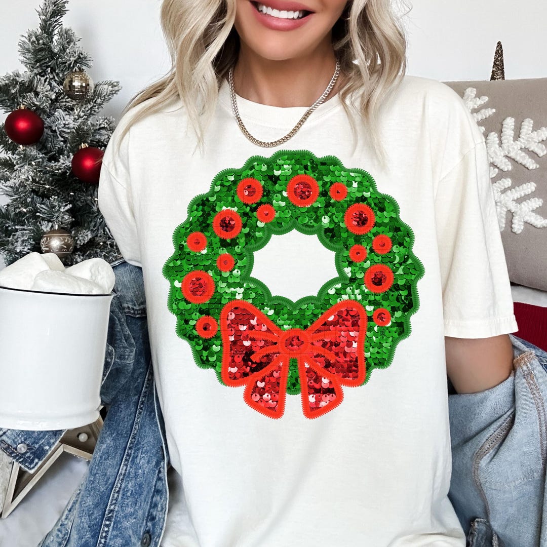 Sequin Wreath Png Faux Embroidery Christmas Png Red Christmas Bow ...
