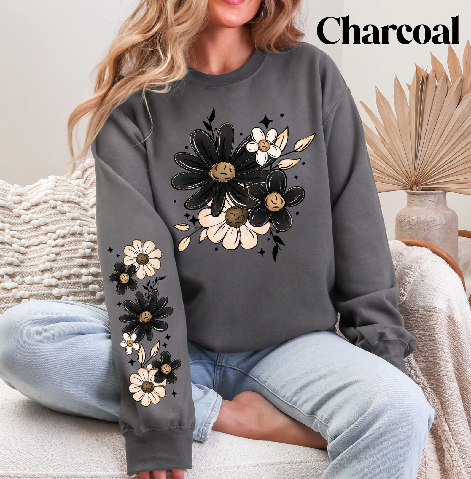 Floral Crewneck Sweatshirt With Matching Sleeves Spring Sweatshirt ...